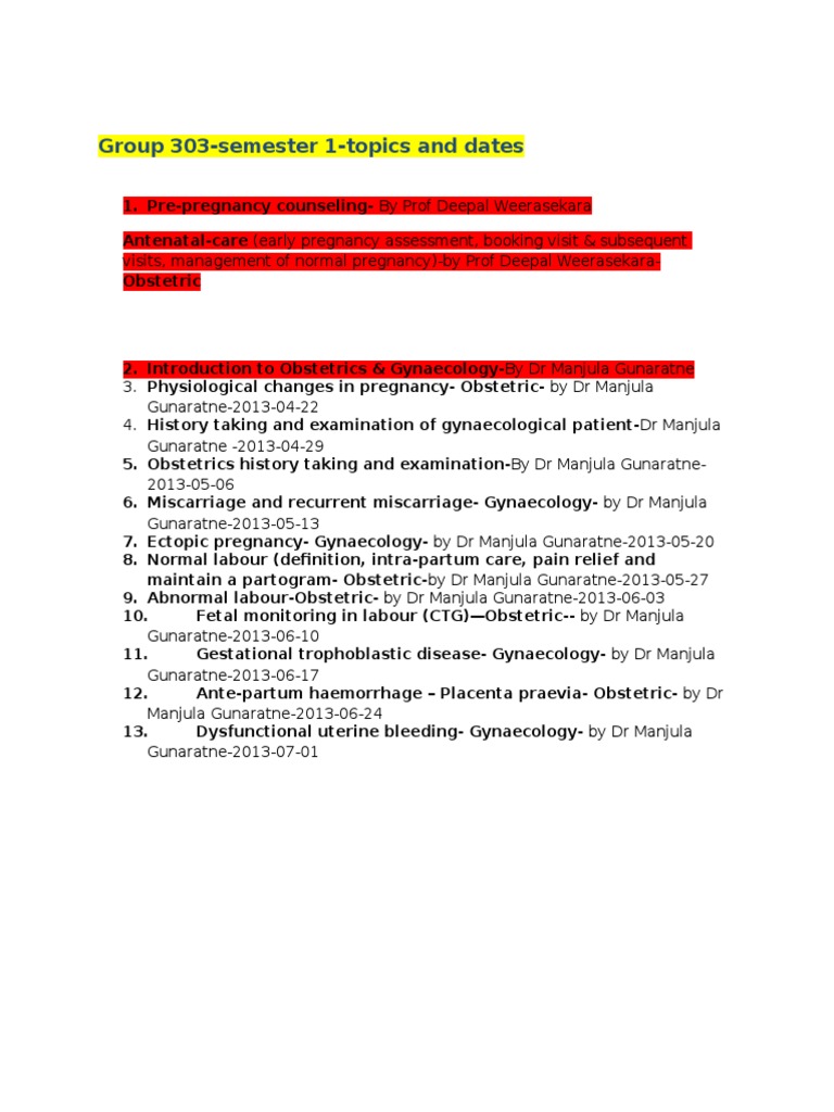 Obstetrics & Gynaecology Semester Topics | PDF | Self-Improvement ...
