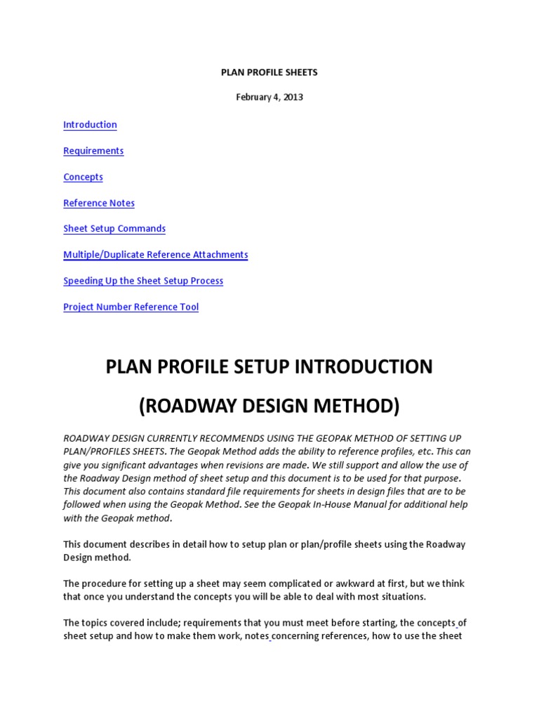 Guide to Setting Up Plan Profile Sheets Using the Roadway Design Method ...