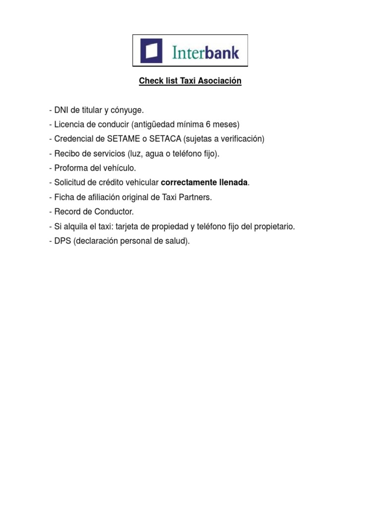 Requisitos para Afiliación a Taxi Asociación | PDF | Vehículo de motor ...