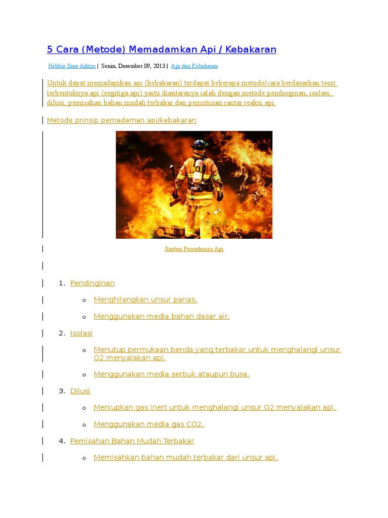 5 Cara (Metode) Memadamkan API - Kebakaran | PDF | Griya & Taman ...