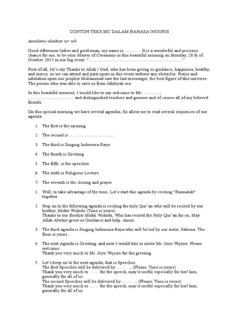 Contoh Teks MC Dalam Bahasa Inggris Inggrisonline.c0m | PDF | Religious ...