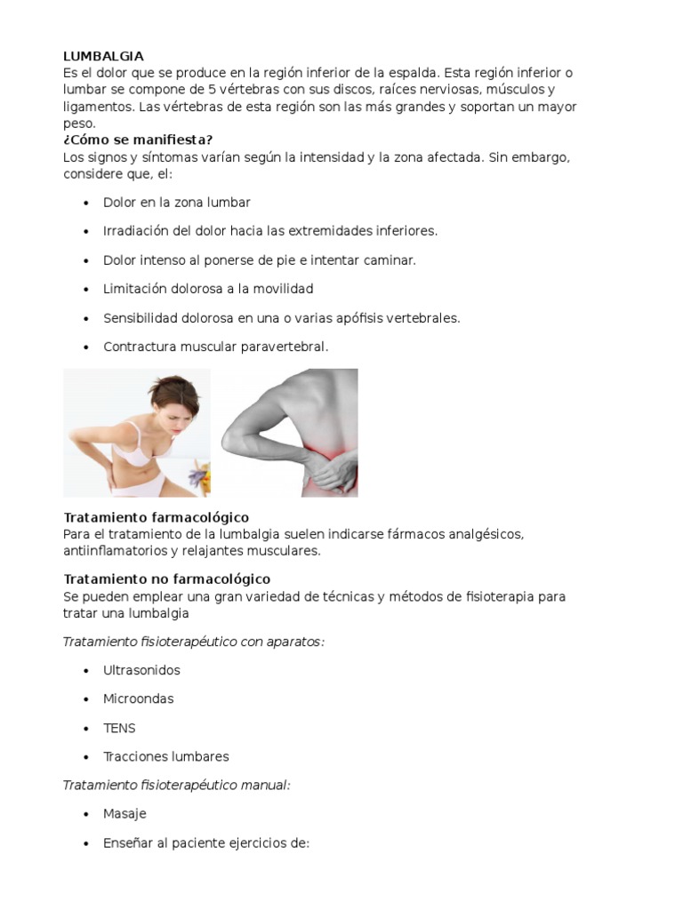 Signos y Tratamientos de Lumbalgia | PDF | Dolor lumbar | Sistema ...