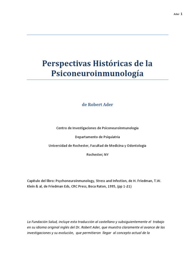 Perspectivas Historicas de La Psiconeuroinmunologia - Robert Ader | PDF ...