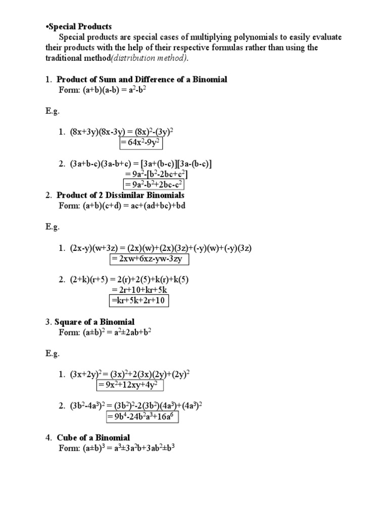 3 Special Products and Binomial Expansion | PDF