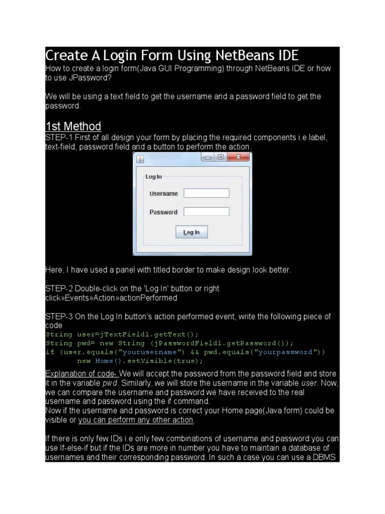 Create A Login Form Using Netbeans Ide Pdf User Computing Net Beans