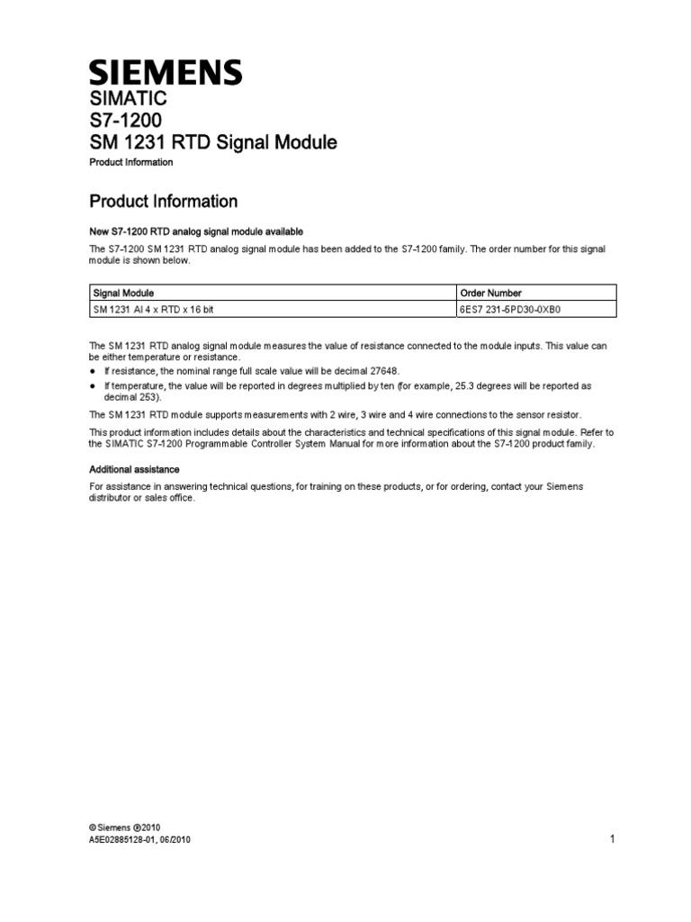 S71200 SM 1231 RTD Product Info en-US | PDF | Electromagnetism ...
