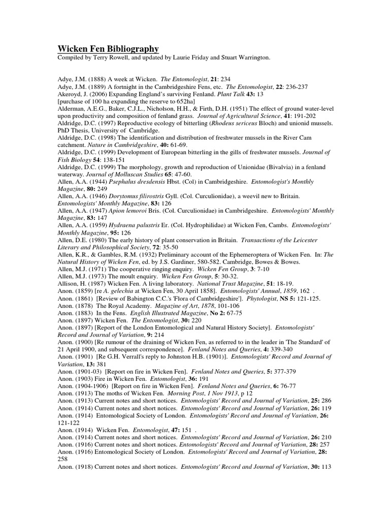 Wicken Fen Research Bibliography | PDF | Conservation | Nature