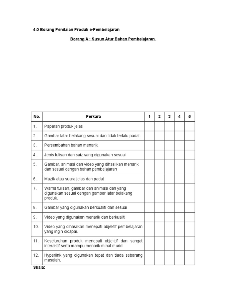M2 A5 Borang Penilaian E-Pembelajaran | PDF