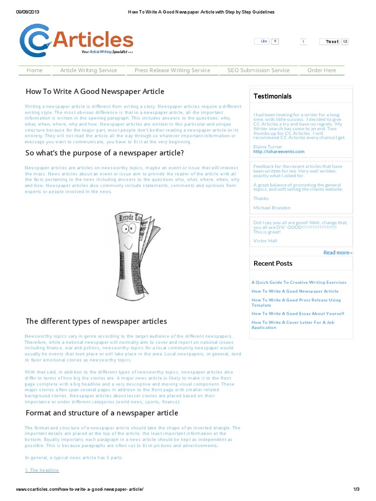 How To Write A Good Newspaper Article With Step by Step Guidelines ...