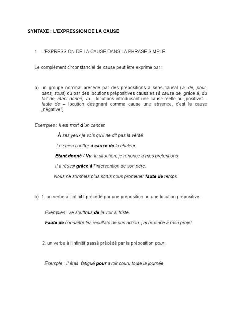 Expression de la cause en syntaxe | PDF | Adposition | Phrase