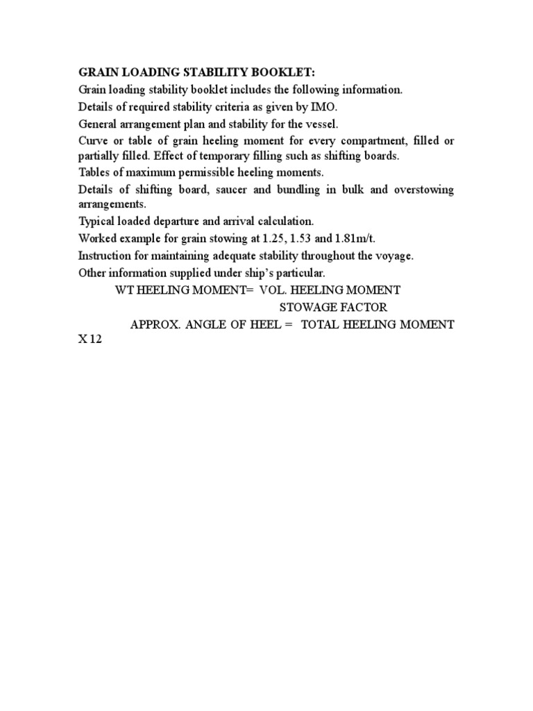 Grain Loading Stability Booklet | PDF | Ships | Water Transport