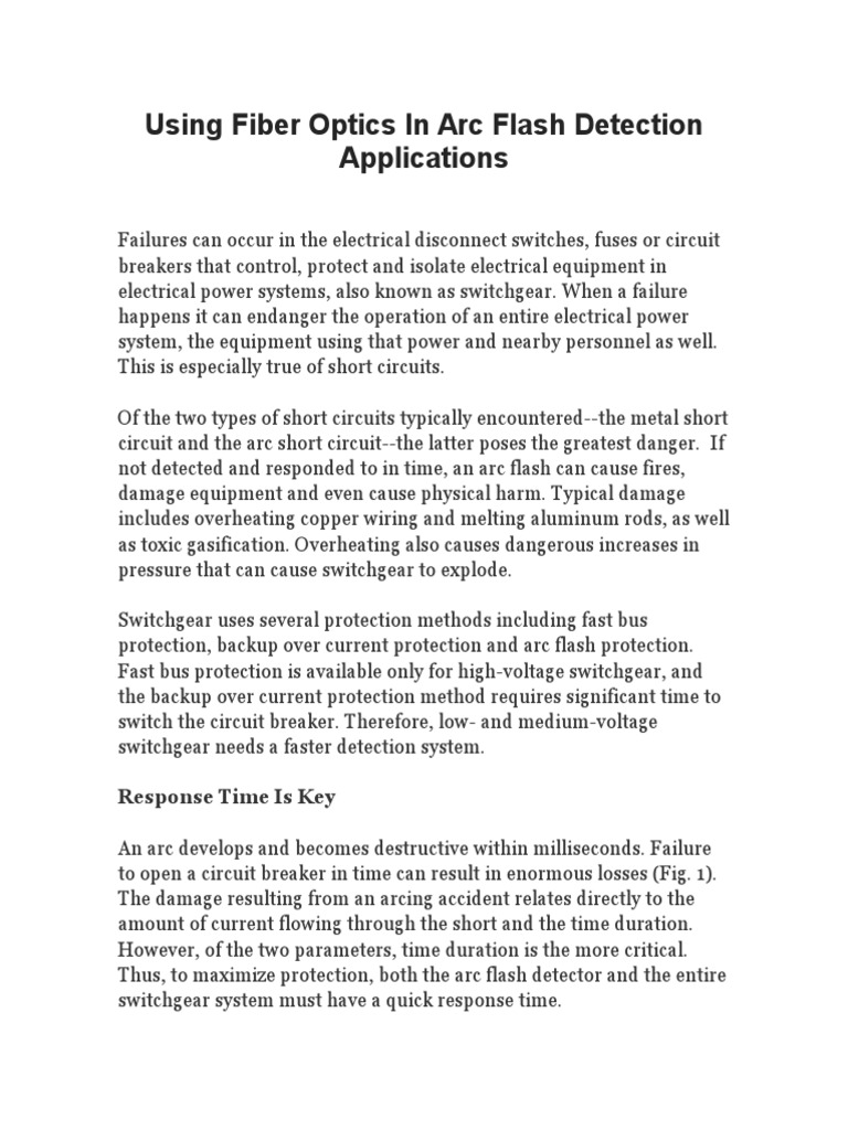 Using Fiber Optics in Arc Flash Detection Applications | PDF | Optical ...