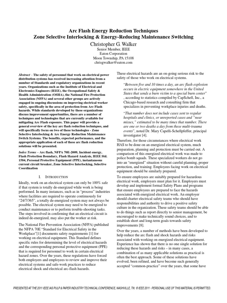Arc Flash Energy Reduction Techniques Zone Selective Interlocking ...