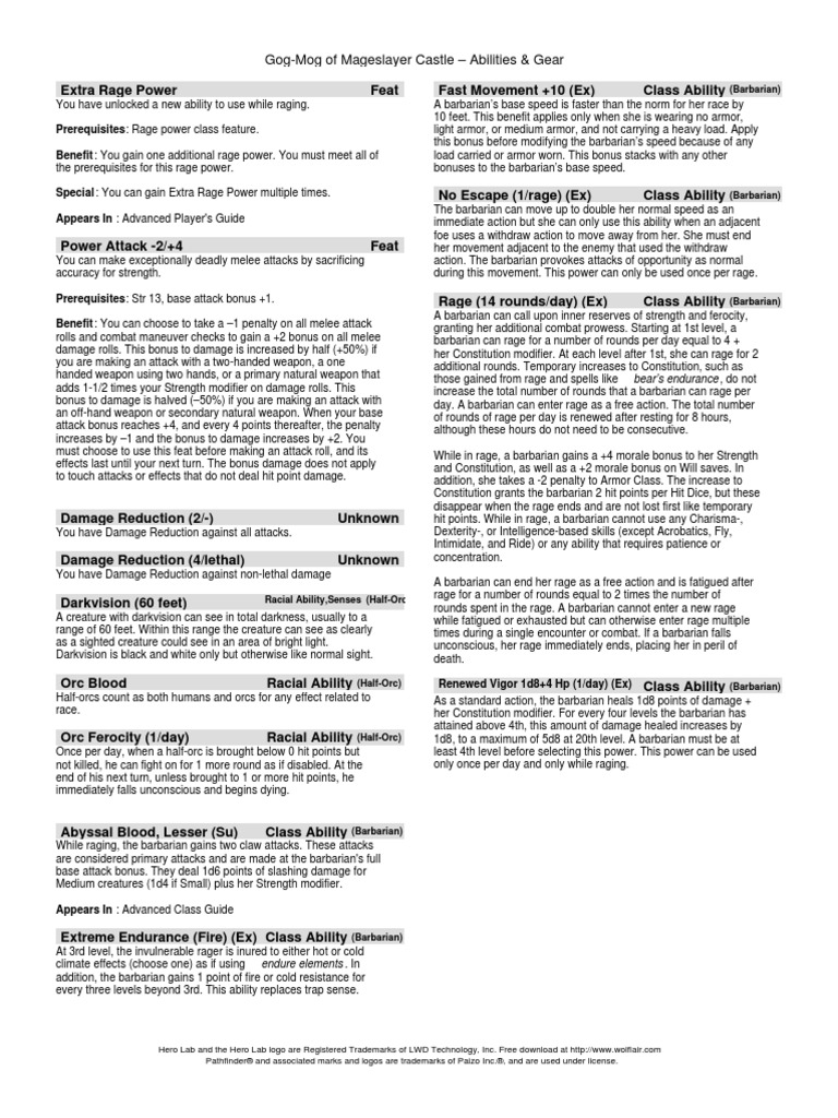 Gog-Mog of Mageslayer Castle Abilities | PDF | Role Playing Games | Gaming