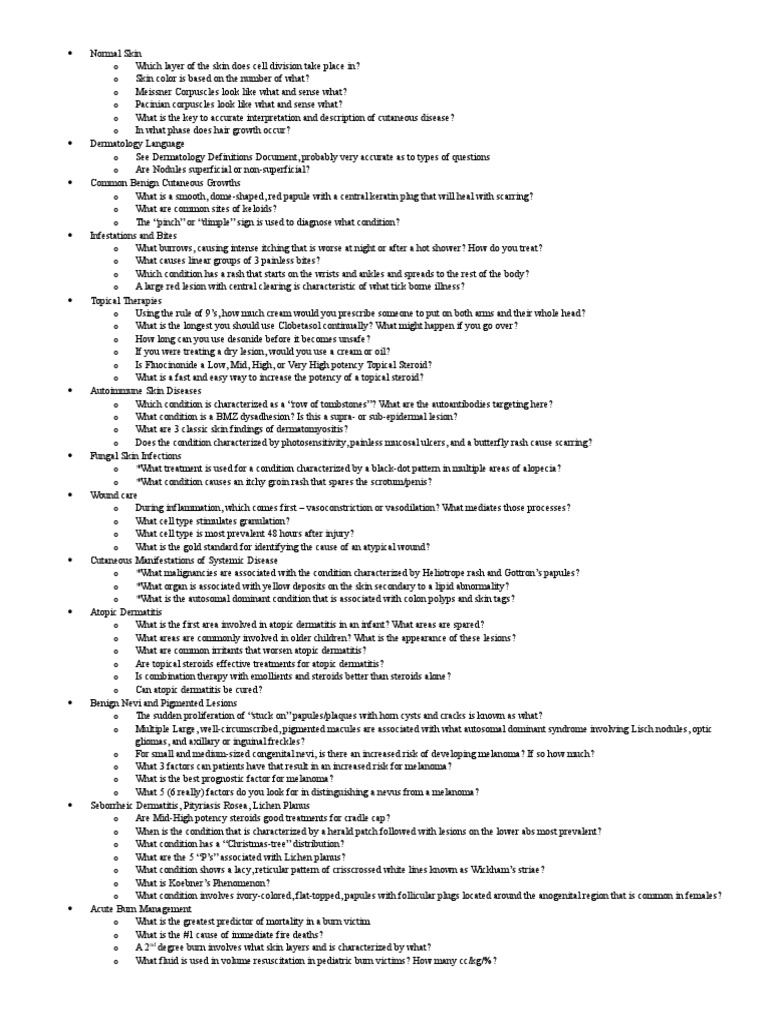 Example Dermatology Final Exam Questions 2013 | PDF | Dermatitis ...