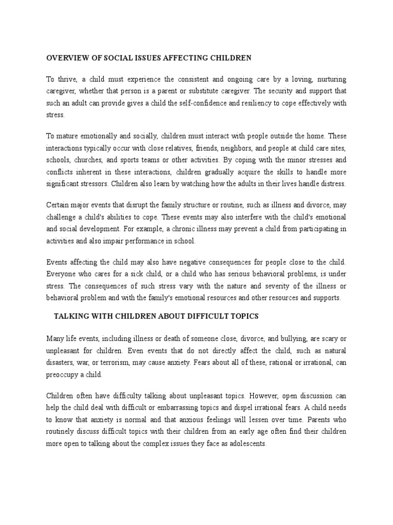 Overview of Social Issues Affecting Children | PDF | Psychiatry Related ...