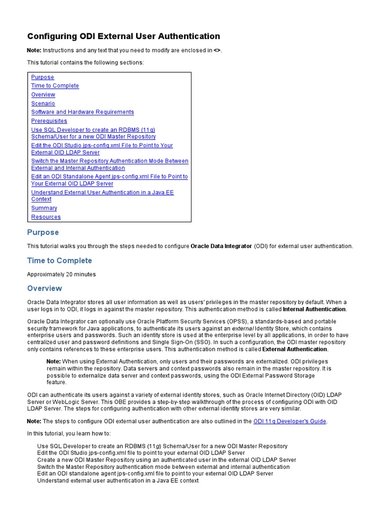 Configuring ODI External User Authentication | PDF | Oracle Database | Password