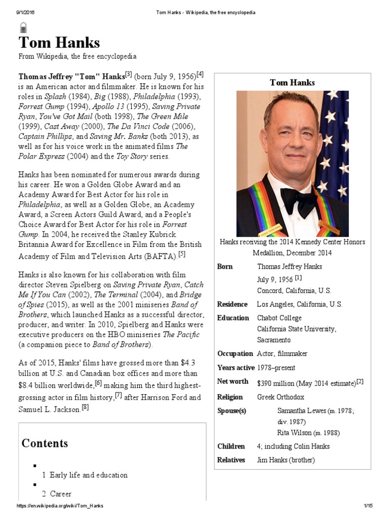 Tom Hanks - Wikipedia, The Free Encyclopedia | PDF | Entertainment ...