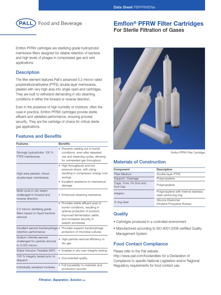 Emflon PFRW Filter Cartridges: For Sterile Filtration of Gases | PDF ...