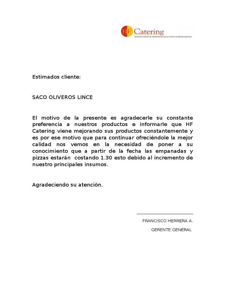 Carta de Aumento de Precios | PDF