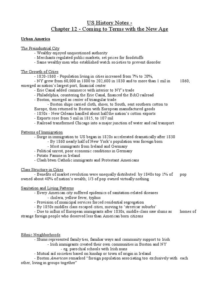 US History Notes - Chapter 12 - Coming To Terms With The New Age | PDF ...