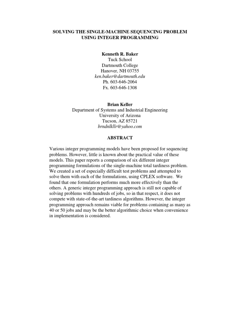 Tardiness Integer Programming | PDF | Mathematical Optimization | Algorithms