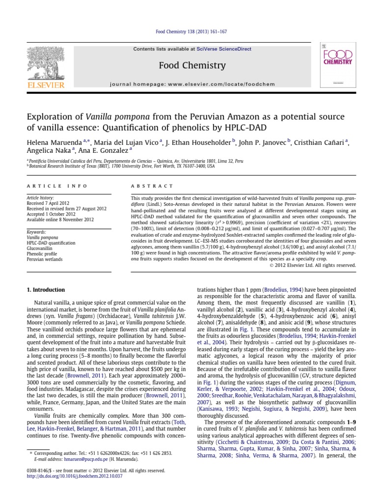 Exploration of Vanilla Pompona From The Peruvian Amazon As A Potential ...