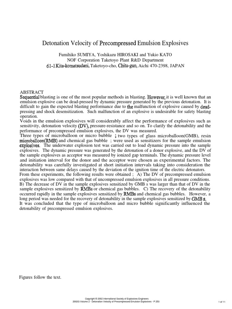 Detonation Velocity of Precompressed Emulsion Explosives | PDF | Explosion | Gases