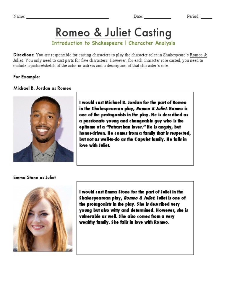Romeo Juliet Character Casting | PDF | Art