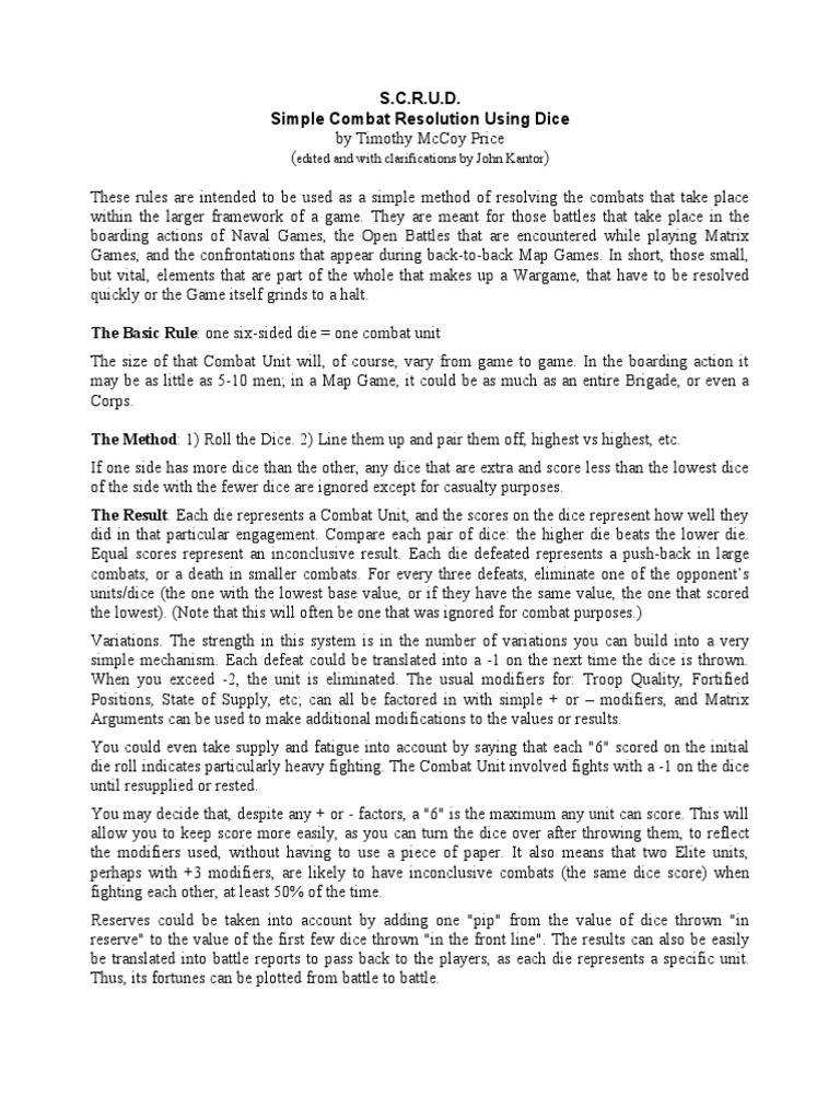 Simple Combat Resolution Using Dice (SCRUD) | PDF | Dice | Conflicts