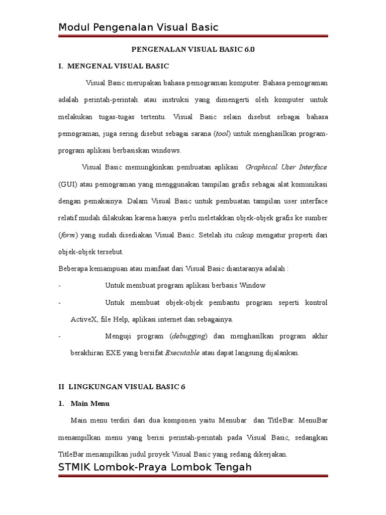Modul Pengenalan Visual Basic 6 0 | PDF