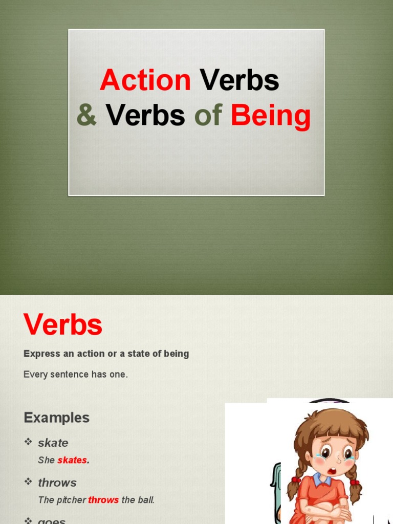 Action Verbs and Verbs of Being | PDF