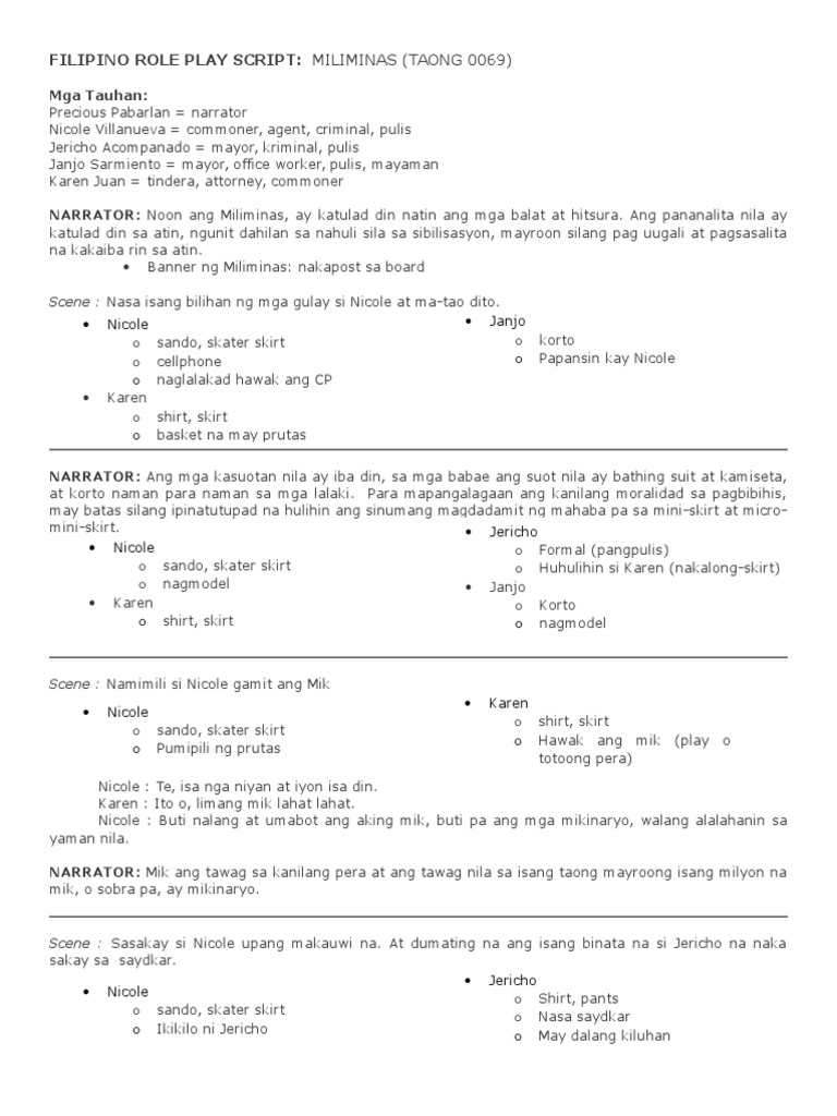 Filipino Role Play MILIMINAS | PDF