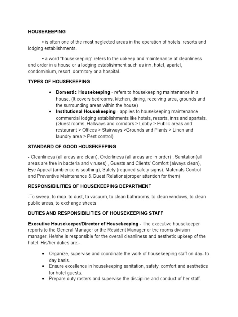 HOUSEKEEPING.docx | Housekeeping | Laundry