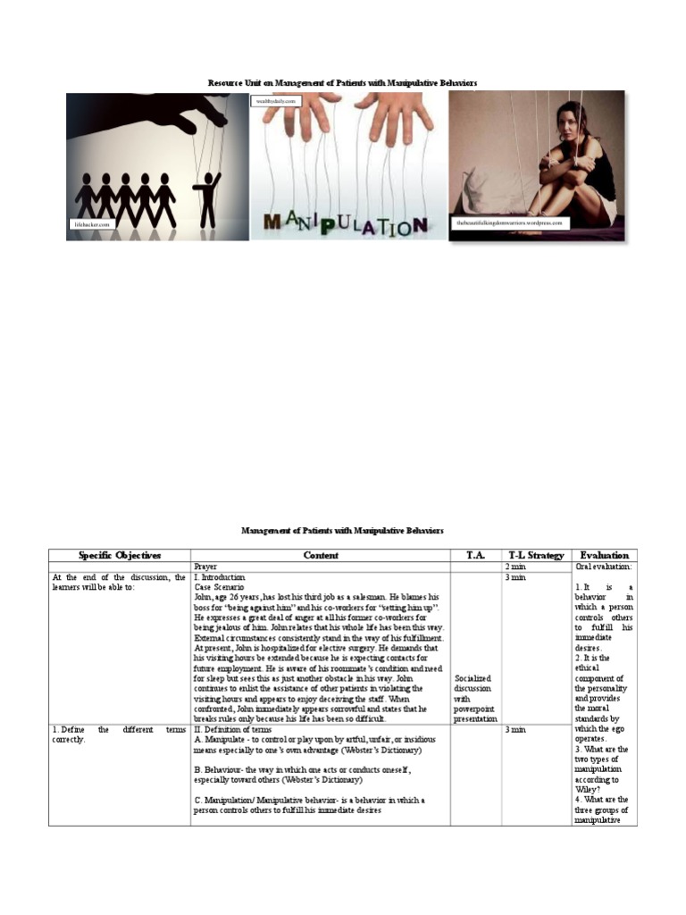 Resource Unit on Management of Patients with Manipulative Behaviors