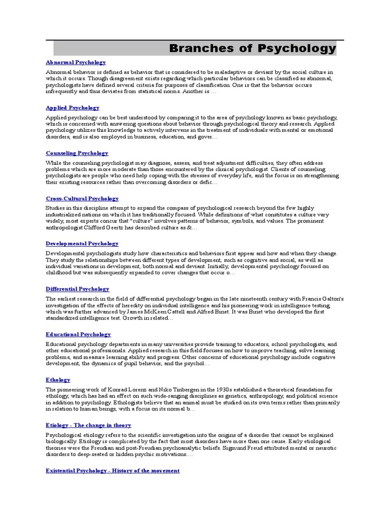 Branches of Psychology | Psychiatry | Behavioral Neuroscience