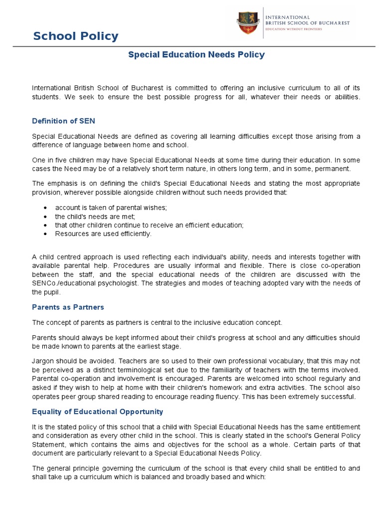 25.SEN Policy May 2013 AI | PDF | Individualized Education Program ...