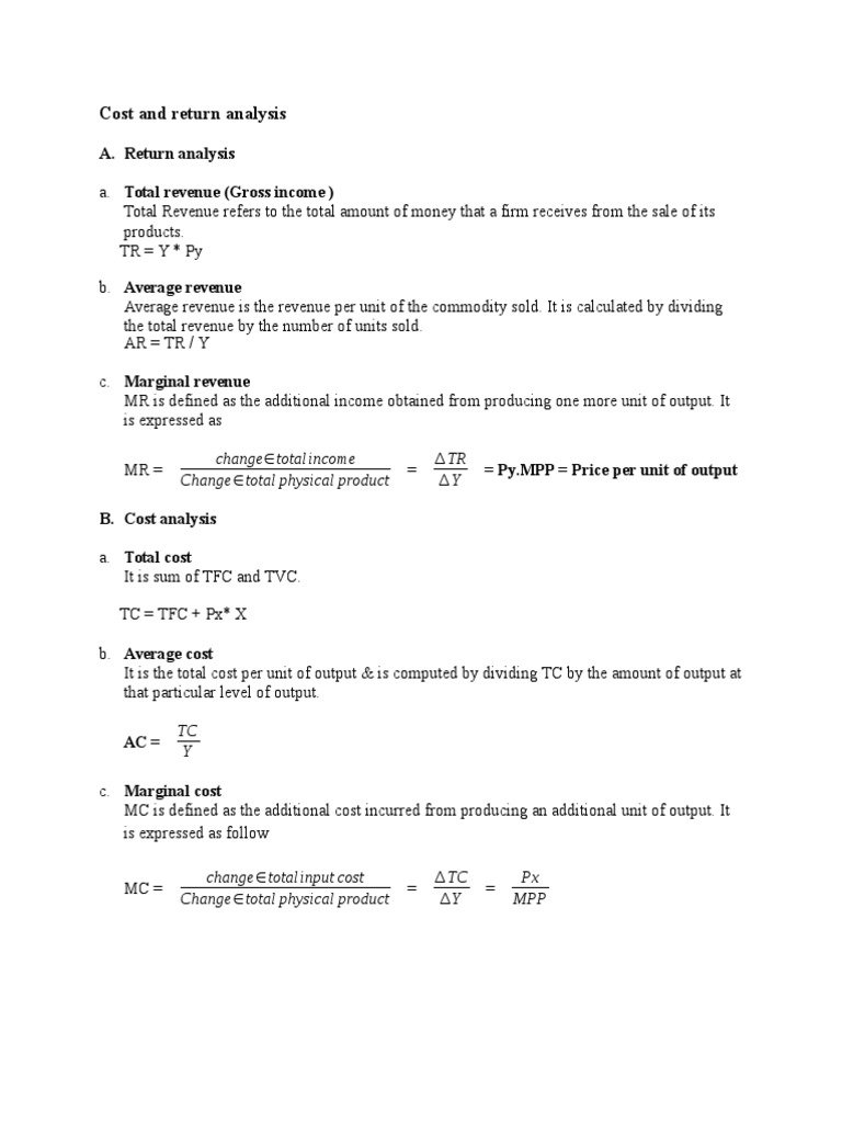 Cost and Return Analysis | PDF