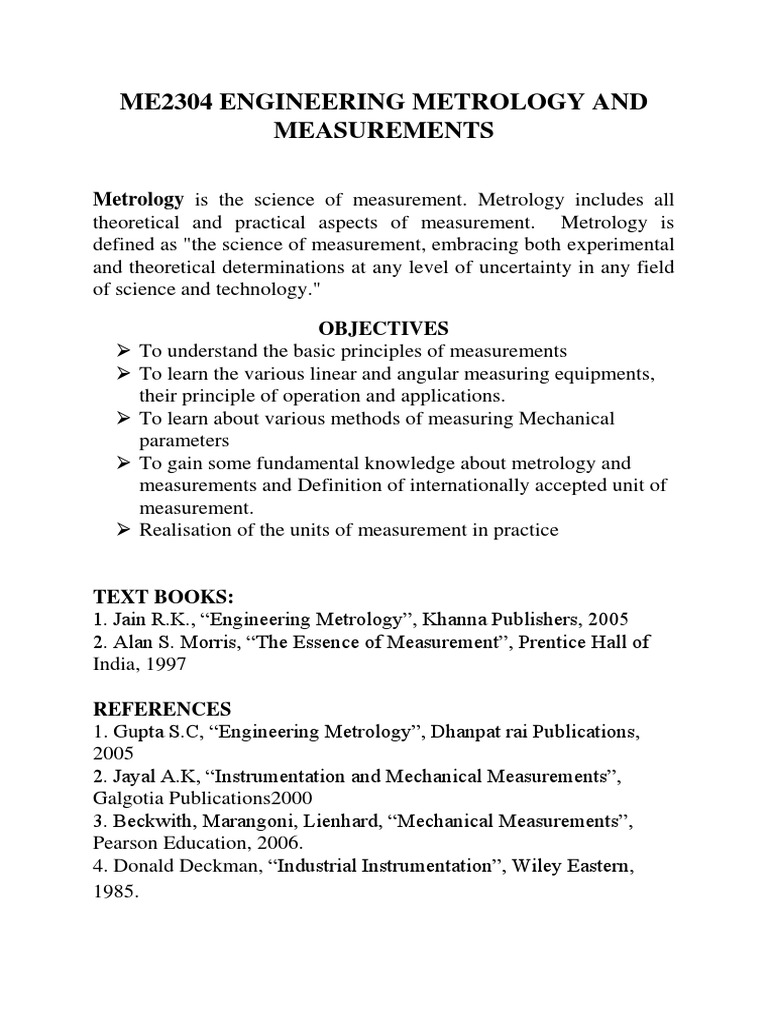 Engineering Metrology and Measurements Guide | PDF | Metrology | Measurement