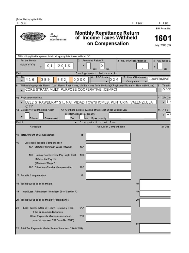 1601-C Sample | PDF | Withholding Tax | Cheque