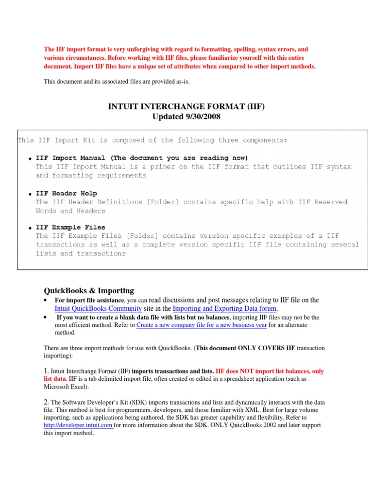 Start Here - IIF Import Manual | PDF | Comma Separated Values | Invoice