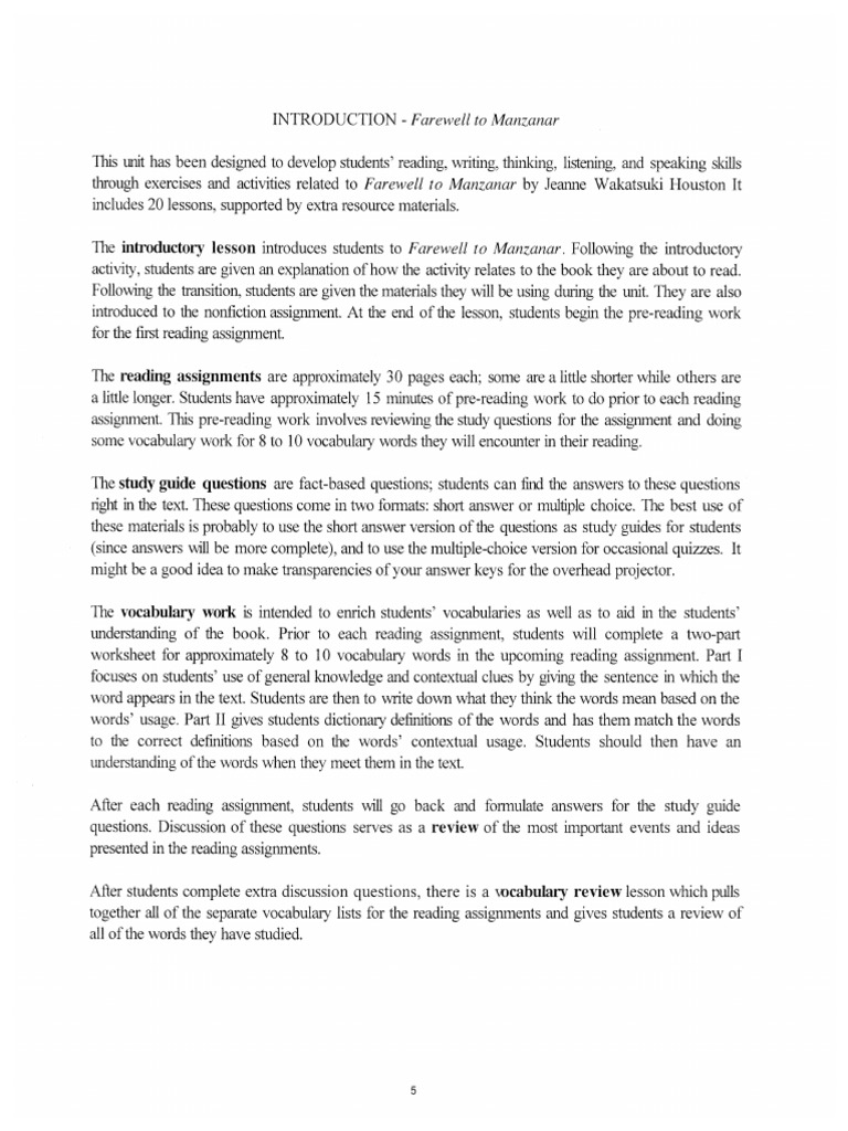 Farewell To Manzanar Unit | PDF