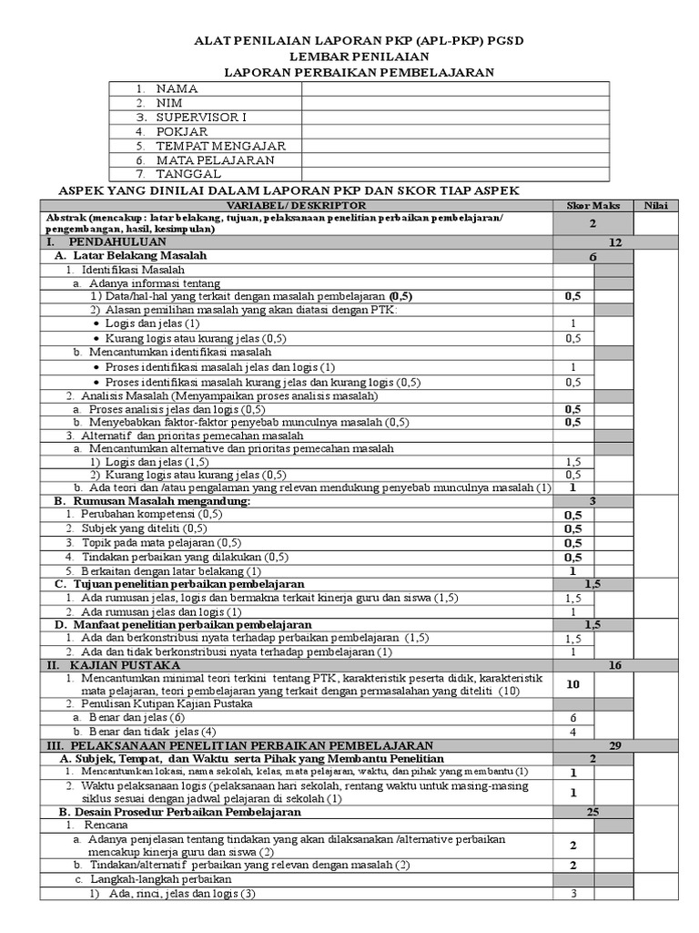 Alat Penilaian Laporan (APL) PKP PGSD | PDF | Karier & Perkembangan