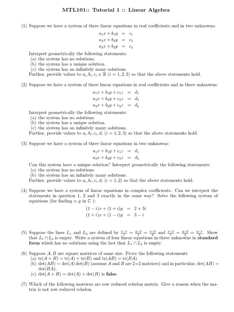 Tutorial 1 | Download Free PDF | Matrix (Mathematics) | Theoretical Physics