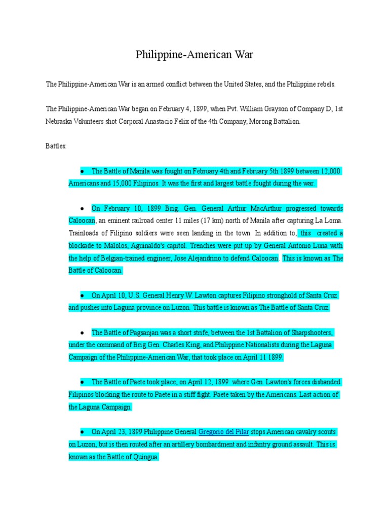 Philippine American War | PDF | Conflicts | Wars Of Independence