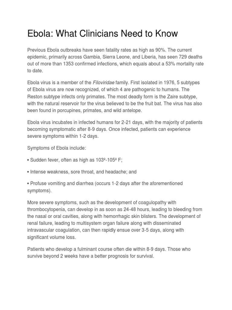 Ebola: What Clinicians Need To Know | PDF | Ebola Virus Disease | Viral ...