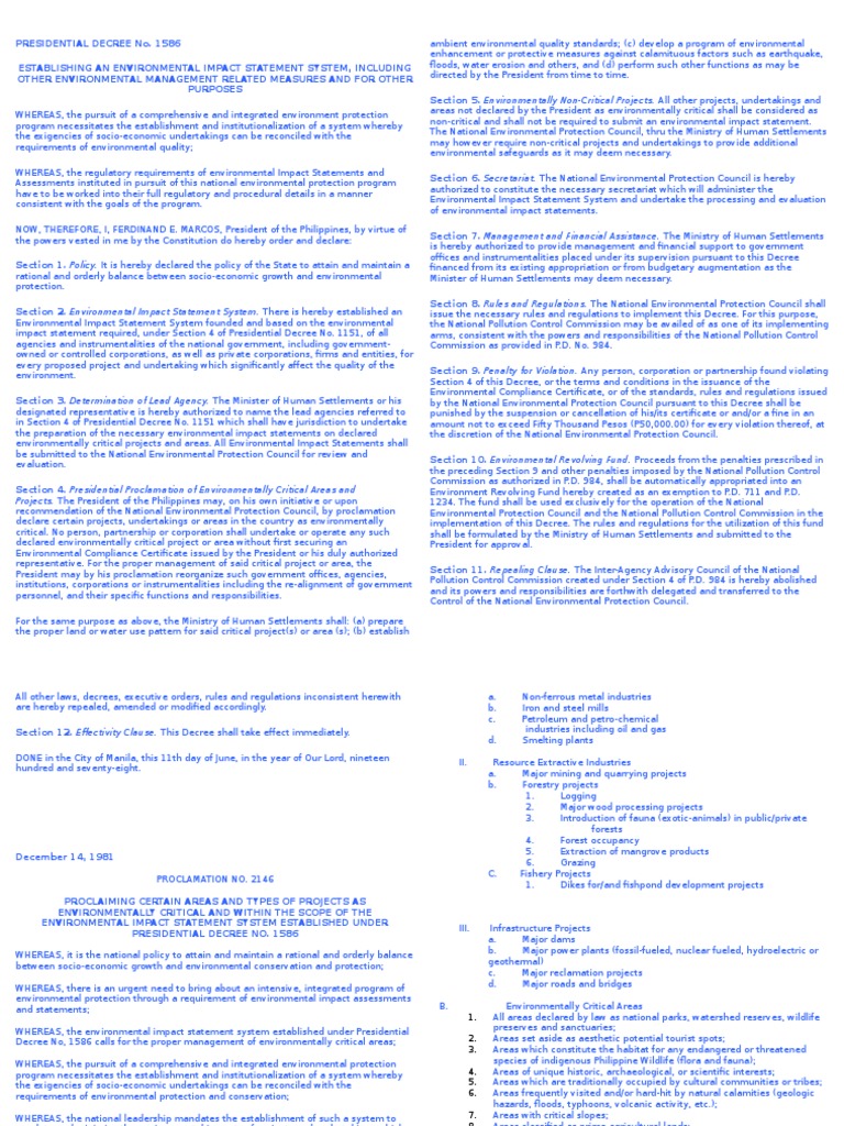 Presidential Decree 1586 | PDF | Environmental Protection ...