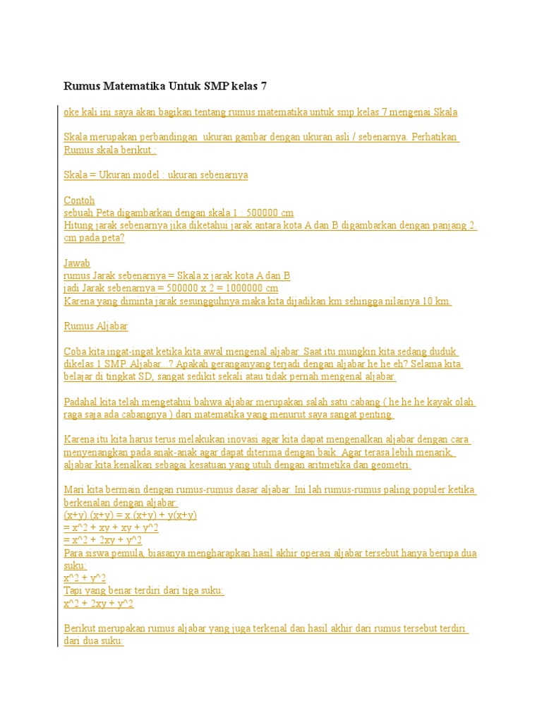 Rumus Matematika Untuk SMP Kelas 7 | PDF