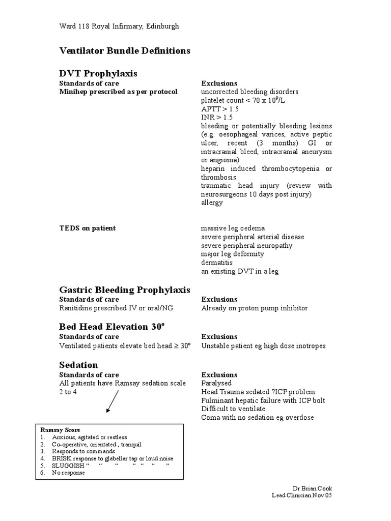 Ventilator Bundle Definitions DVT Prophylaxis: Standards of Care ...