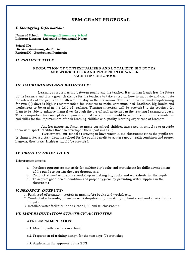 SBM Proposal For Bobongan 2016 | PDF | Learning | Teachers